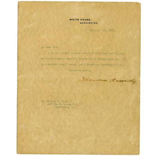 Theodore Roosevelt Letter Signed as President.