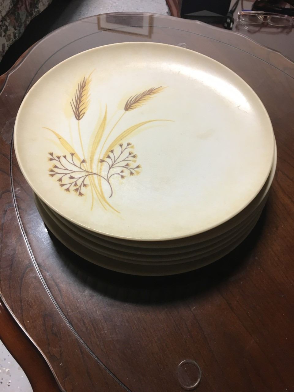 7 Melmac Plates Made in Canada - Vintage with Wheat Design