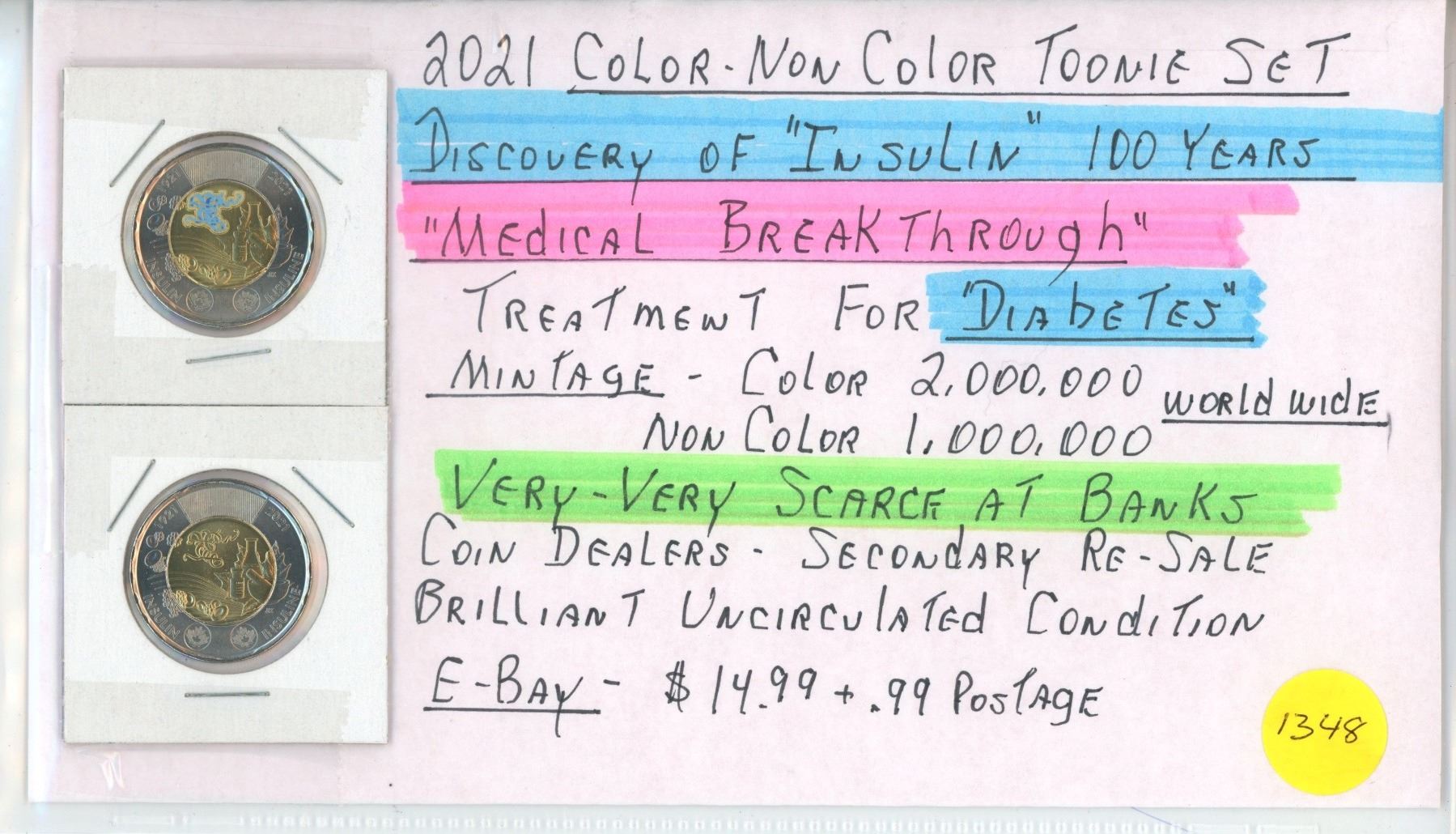 2021 Color and Non Color Toonie Set Discovery of Insulin