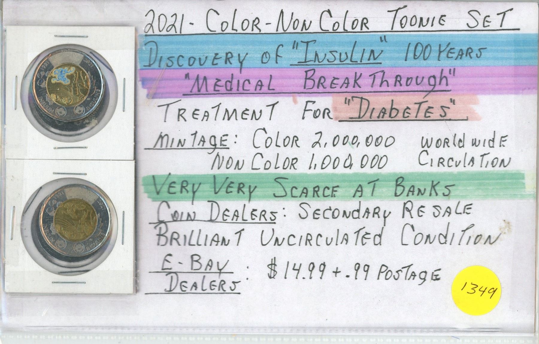 2022 Color and Non Color Toonie Set Discovery of Insulin - Schmalz Auctions