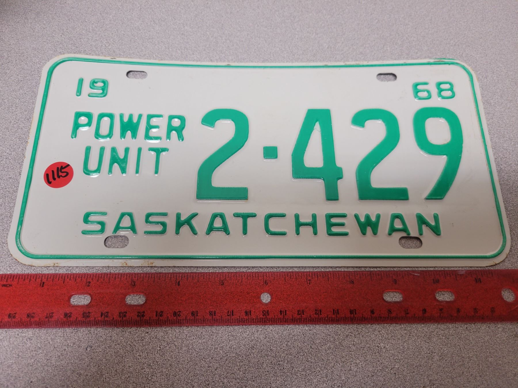 1968 Sask power unit license plate - Schmalz Auctions