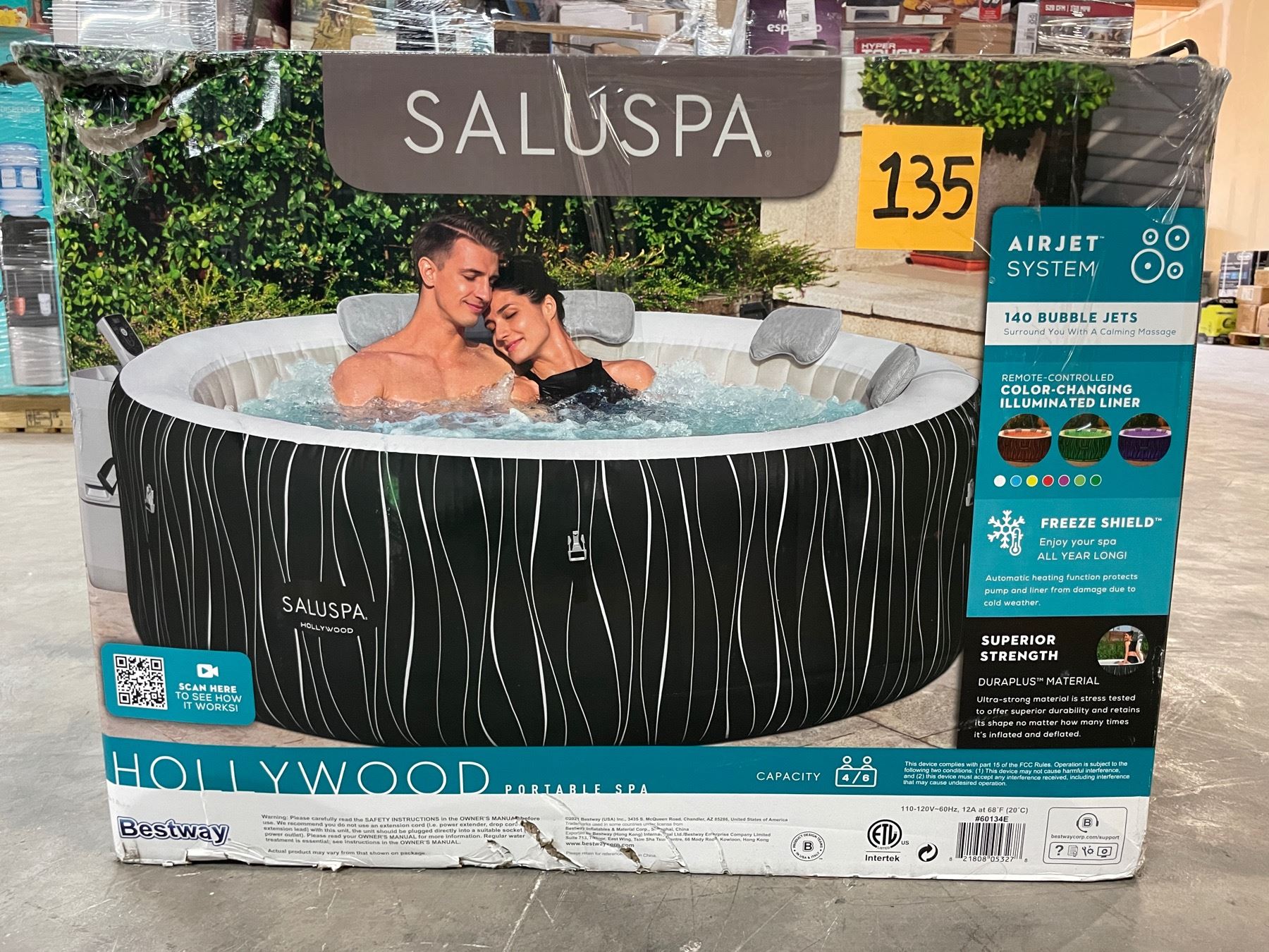 SaluSpa Hollywood AirJet Inflatable Hot Tub Spa with Color-Changing LED Lights 4-6 person