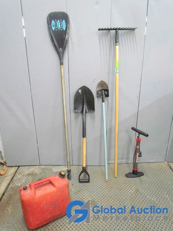 **Rake, Shovels, Bicycle Pump, Paddle, 5 Gal. Jerry Can