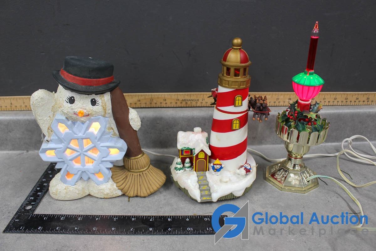 Vintage Musical Lighthouse; Vintage Bubble Light & Snowman Light