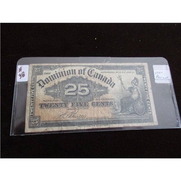 1900 DOMINION OF CANADA 25 CENT SHIN PLASTER