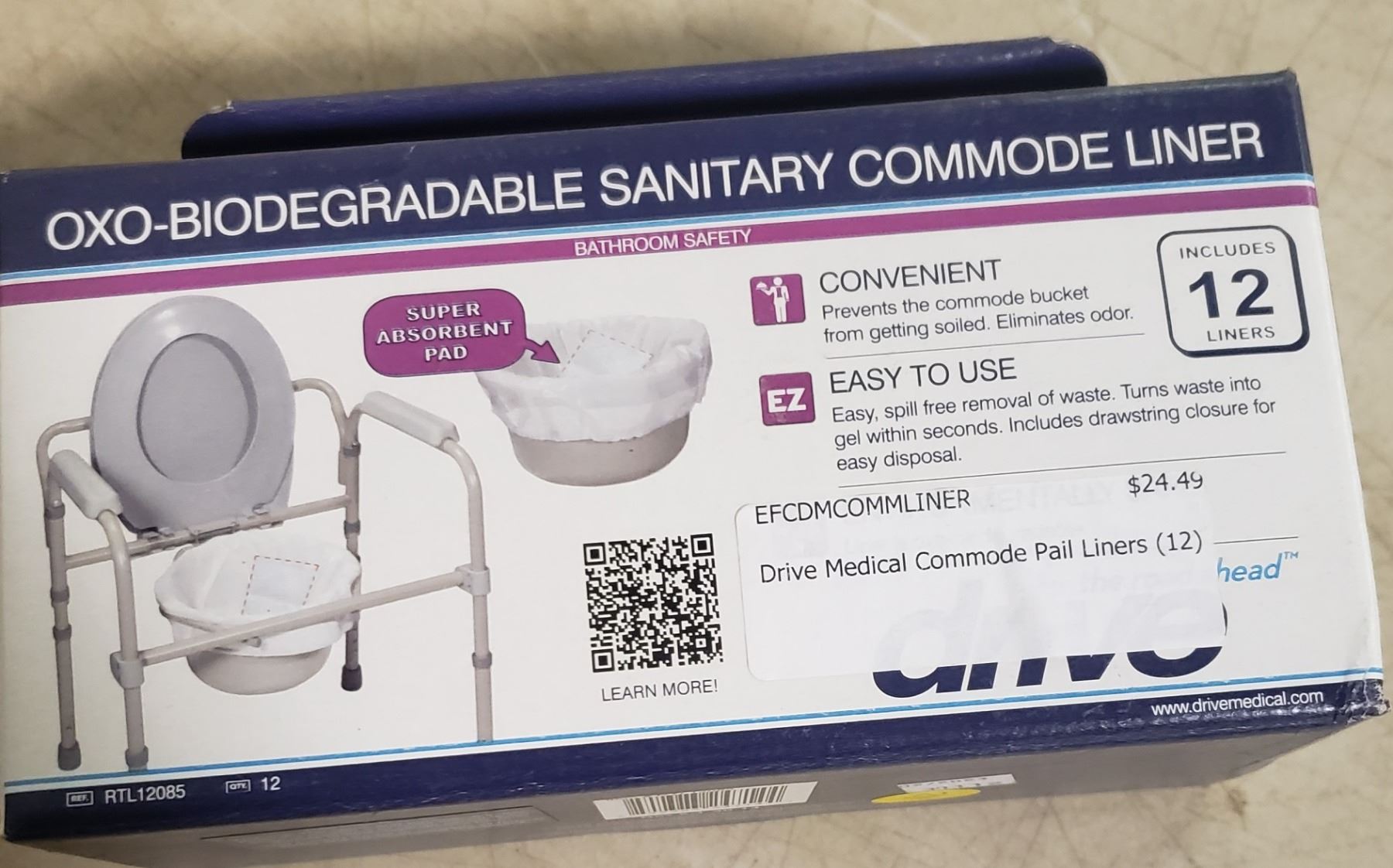 Drive Medical Commode Pail Liners (12) SRP $24.49