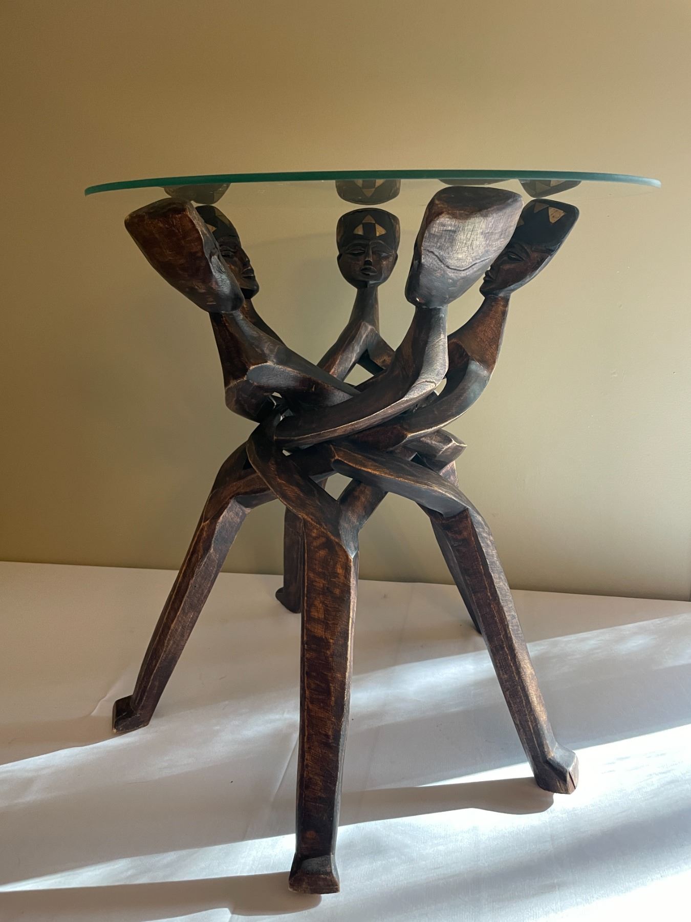 Large African Unity 5 Head Wood Figure Circle of Life Table base/sculpture