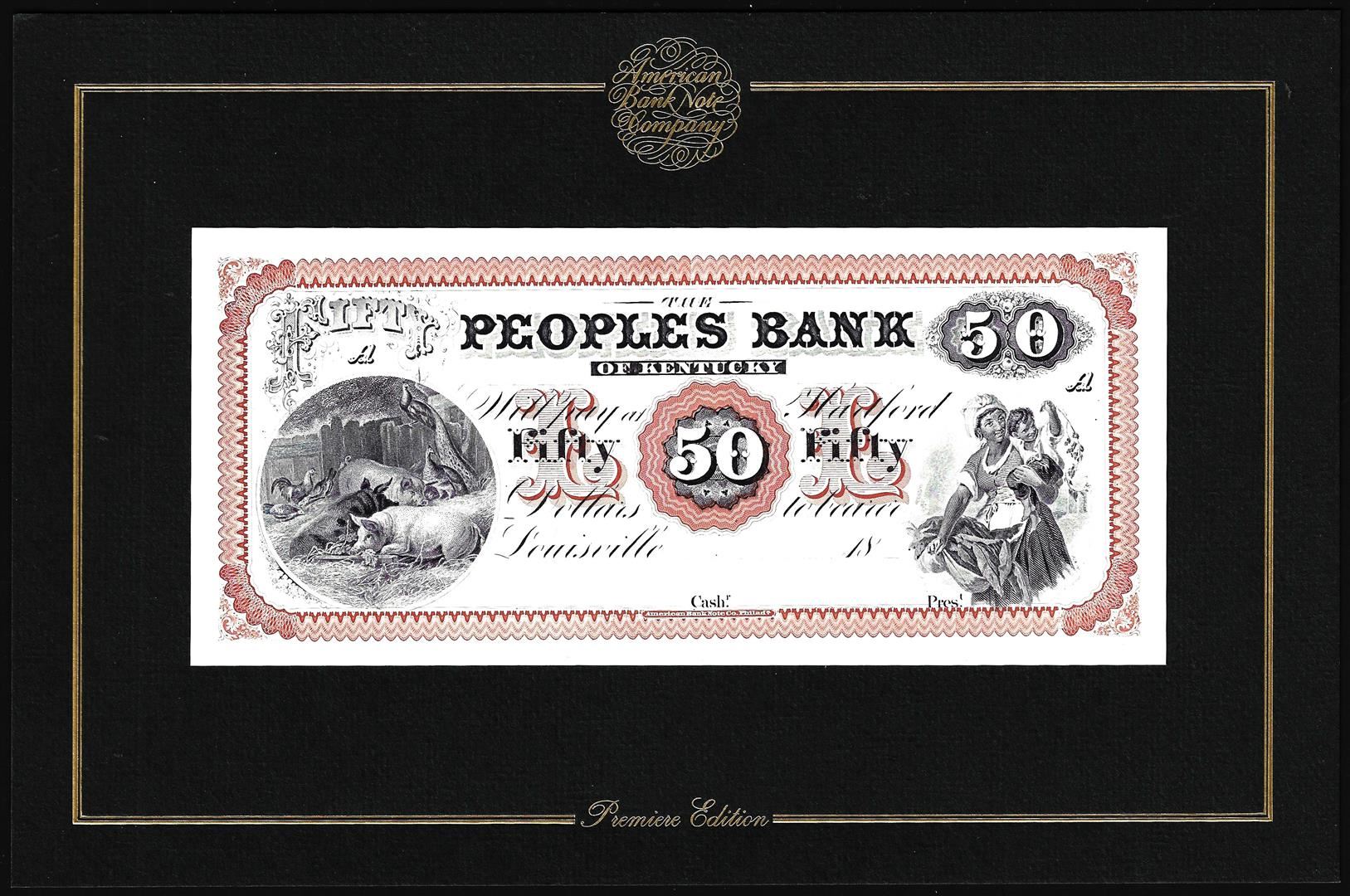1994 American Bank Note Company Intaglio Print Peoples Bank of Kentucky