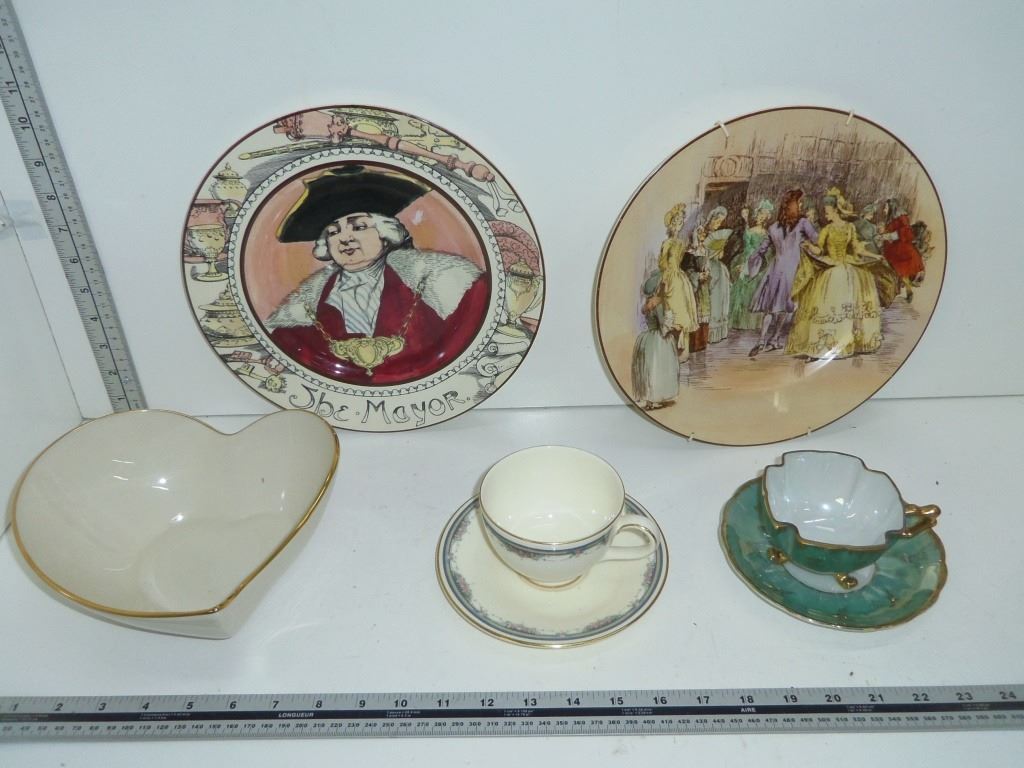Lenox Hart Shaped Bowl, 2 Cup and Saucers