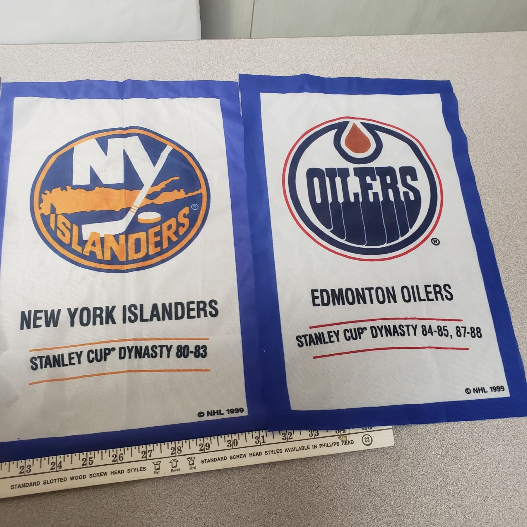 Four Molson NHL Stanley Cup Banners Leafs, Oilers, Flyers, and Islanders