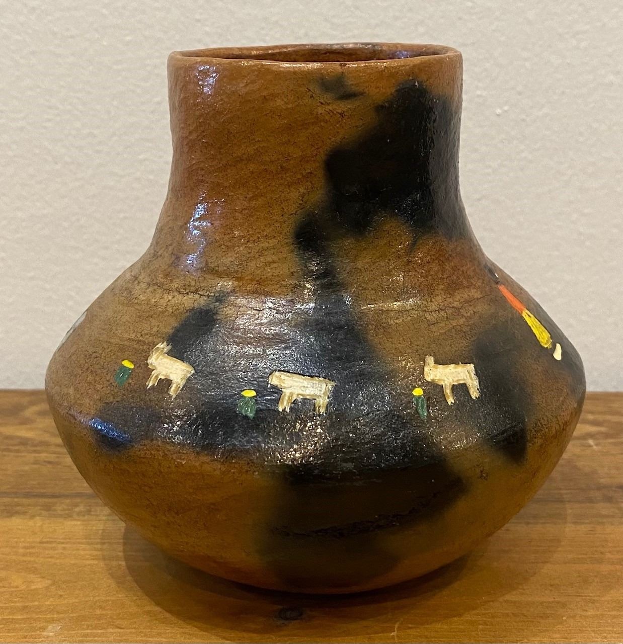 Signed Navajo Folk Art Jar with Hogan & Sheep.