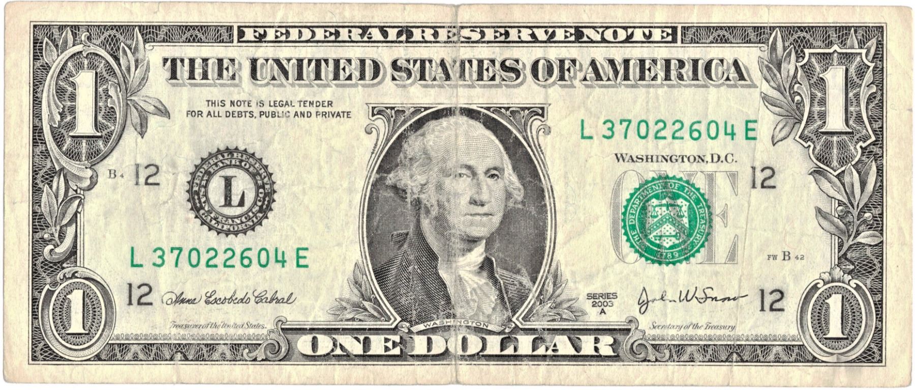 American One Dollar Bill L37022604