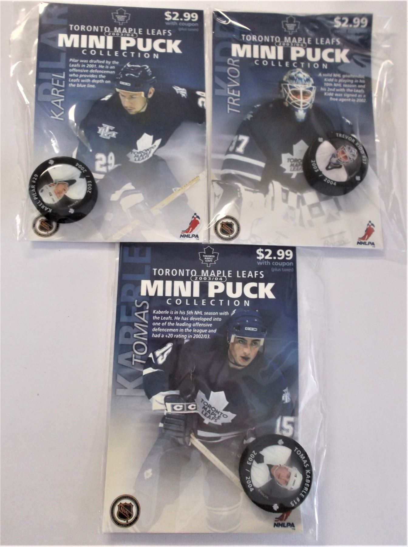 Toronto Maple Leafs 2003/04 Mini Pucks - Karel Pilar, Trevor Kidd ...