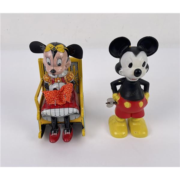 Pair of Minnie Mickey Mouse Wind Up Toys Marx