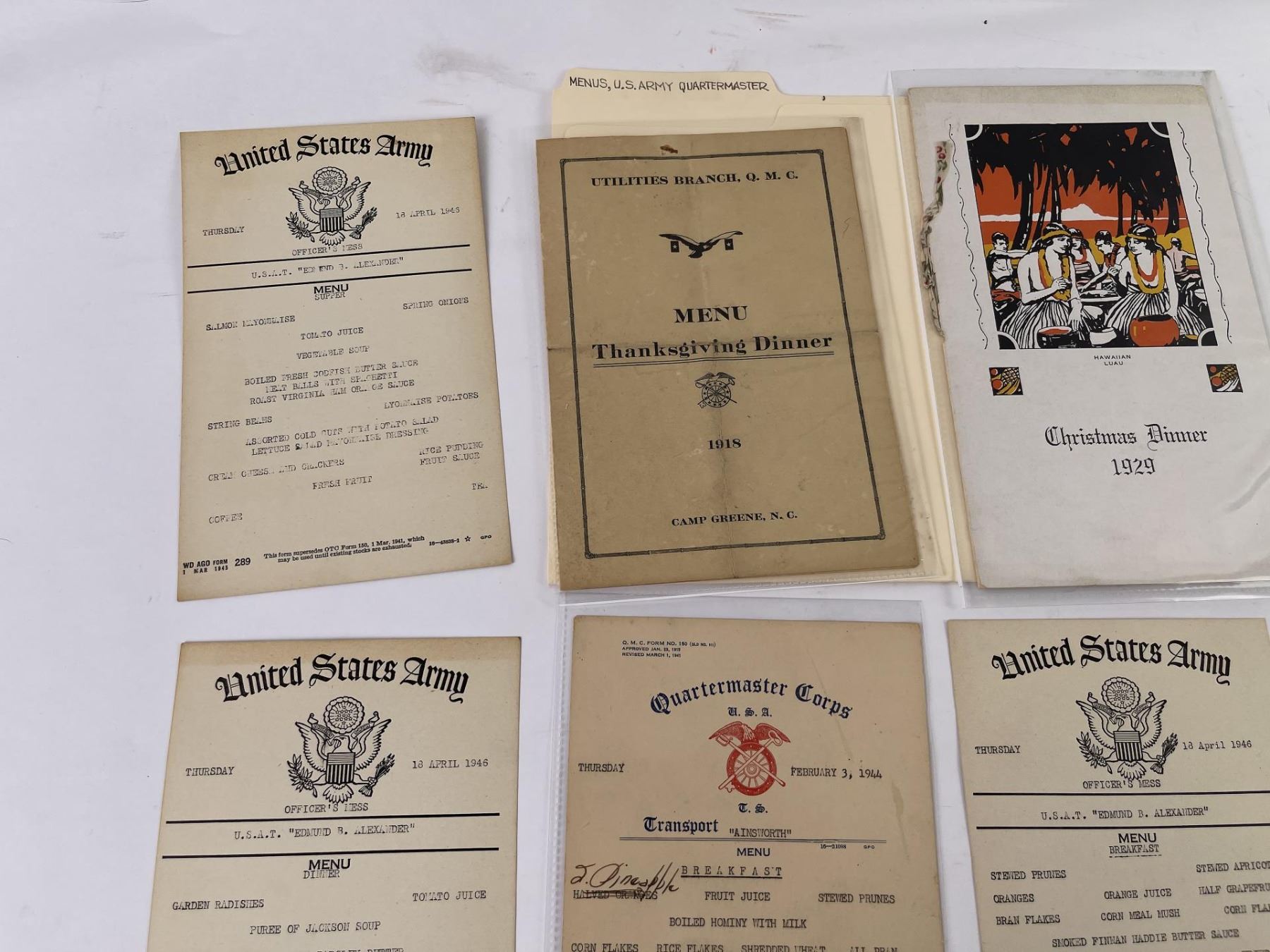 WW2 and Prior US Army Quartermasters Menus