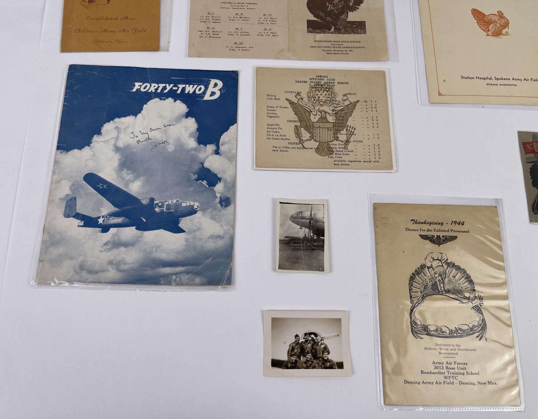 WW2 US Army Air Corps Menus Thanksgiving