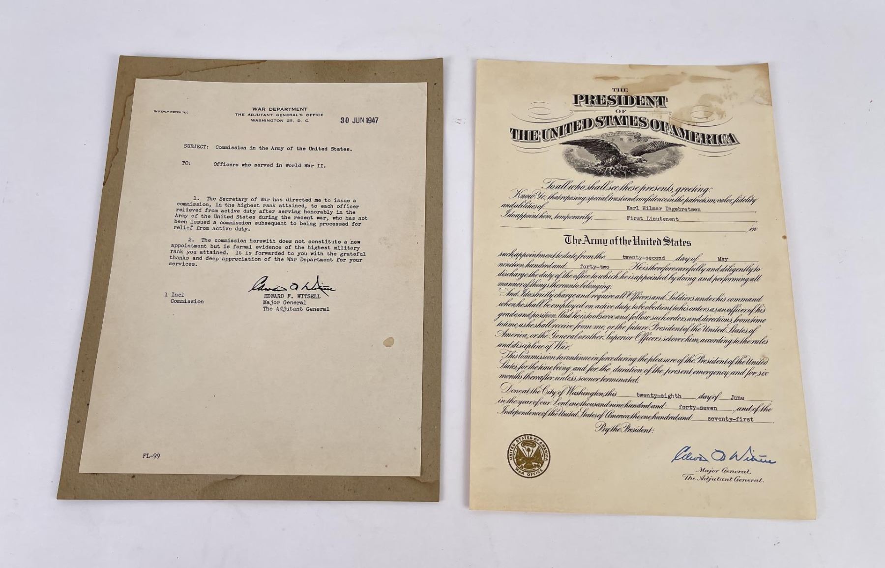 WW2 US Army Promotion Document