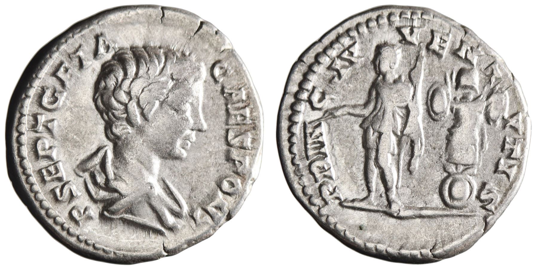 ROMAN: Geta (209-211), silver denarius (3.46g), Rome mint, 200-202 CE ...