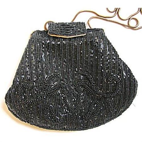 Purse Bechamel Black Beaded Clutch Vintage #2254668