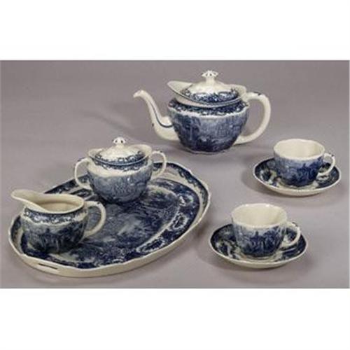 8 pc PORCELAIN TRANSFERWARE TOILE TEA SET #2267430