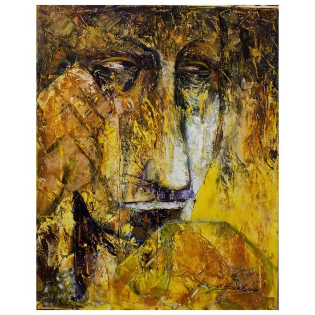 Berberyan, "Yellow Asylum" Hand Signed Original Painting on Canvas with ...