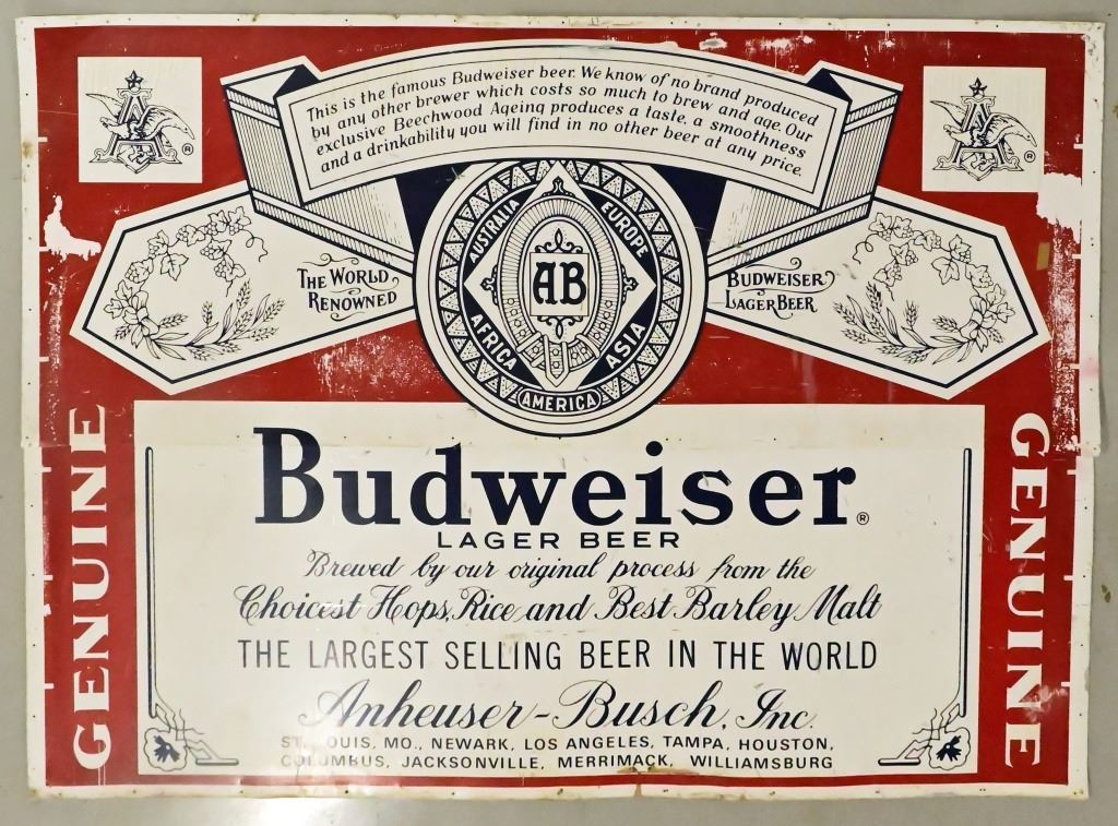 Large Budweiser Two Piece Tin Sign