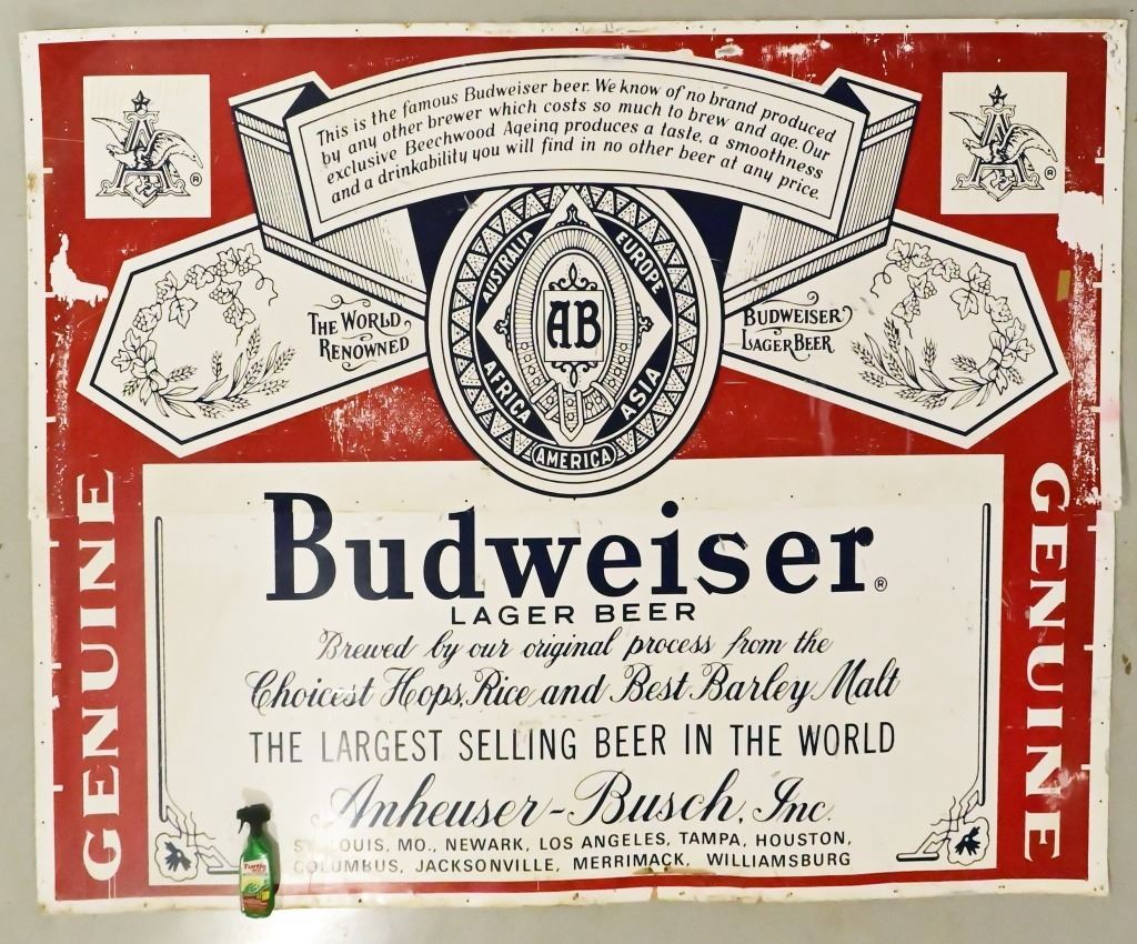 Large Budweiser Two Piece Tin Sign