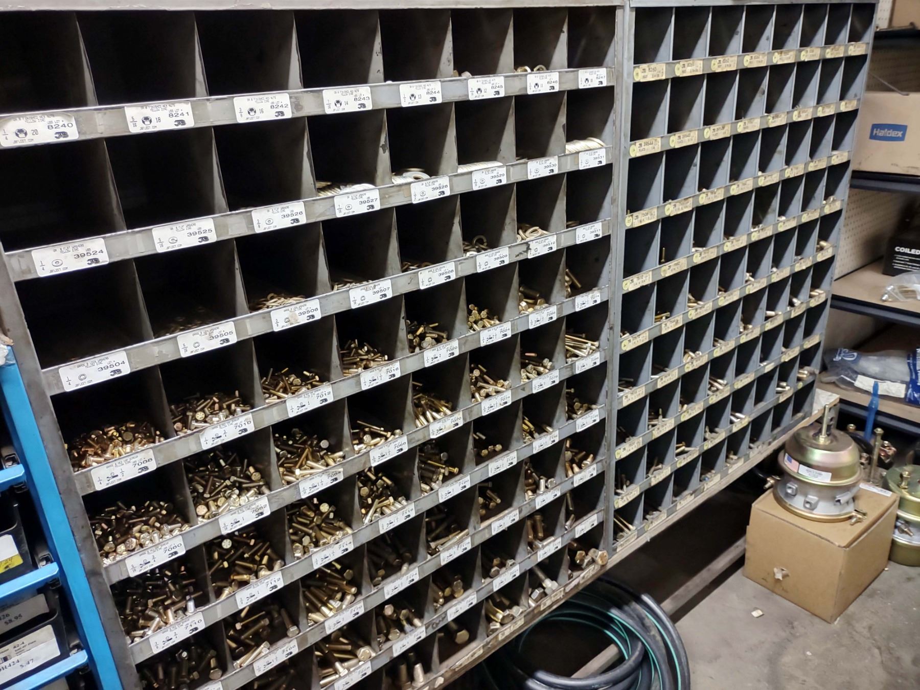 Approx. 150 bins of core use NEW hardware, up to $6.50 per piece