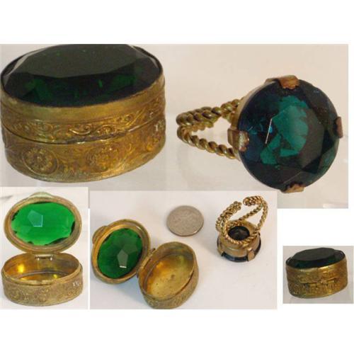 Vintage DECO Czech Snuff box & GLASS RING set #2322508