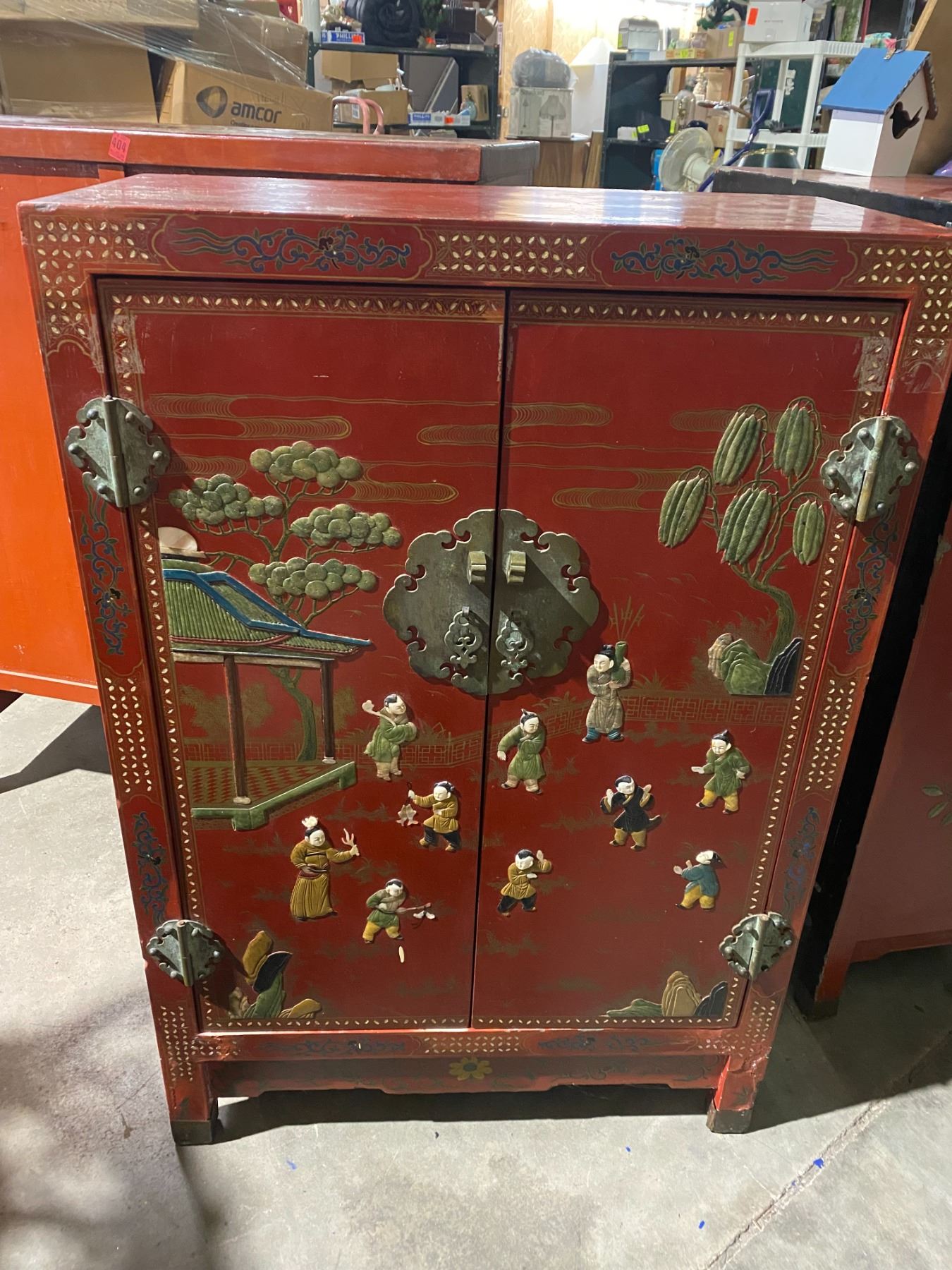 Oriental upright chest Original hardware old and in great condition for age