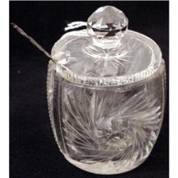 Cut Glass Jam Jar Silver Spoon Victorian