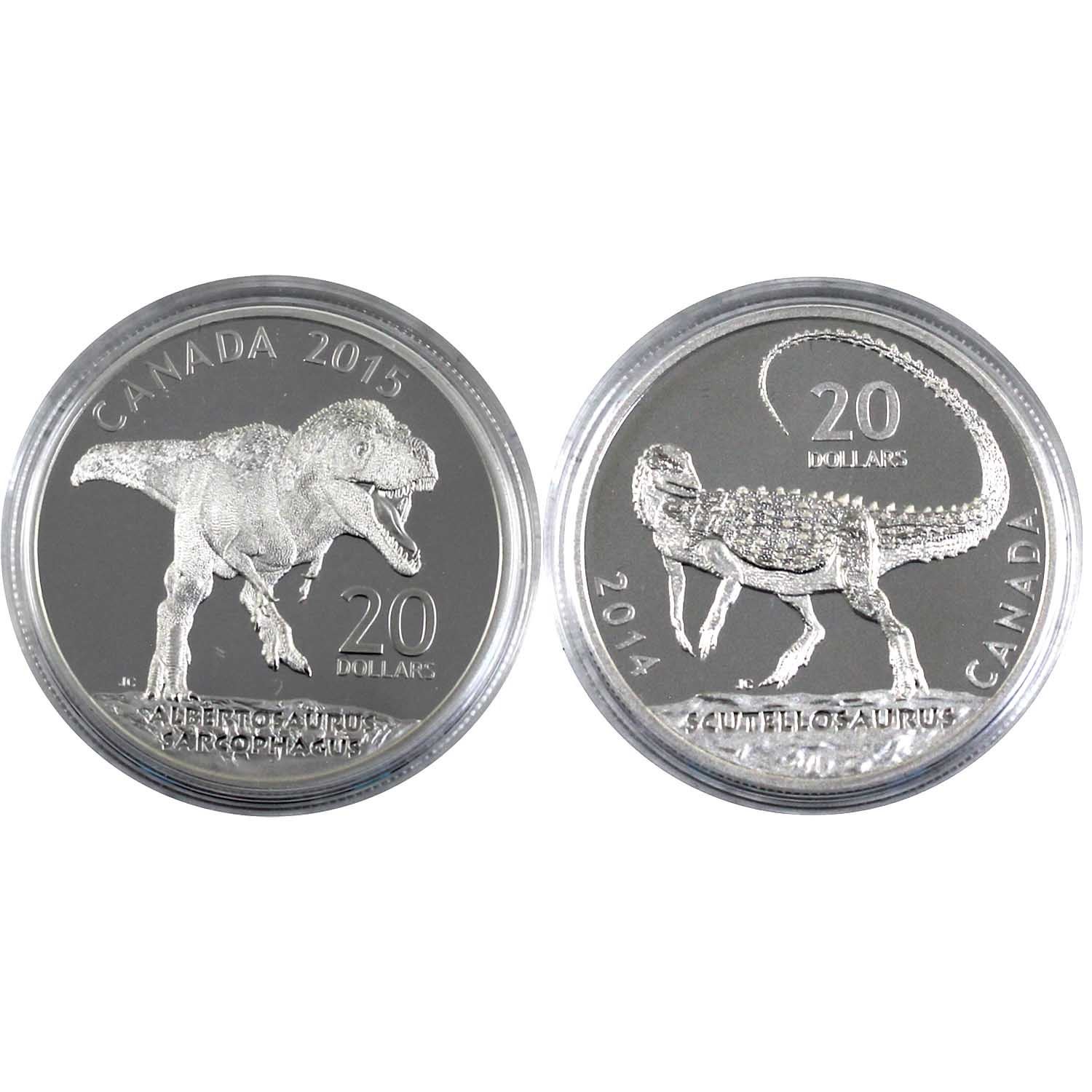 2014 & 2015 $20 Canadian Dinosaurs Fine Silver Coins - 2014 ...