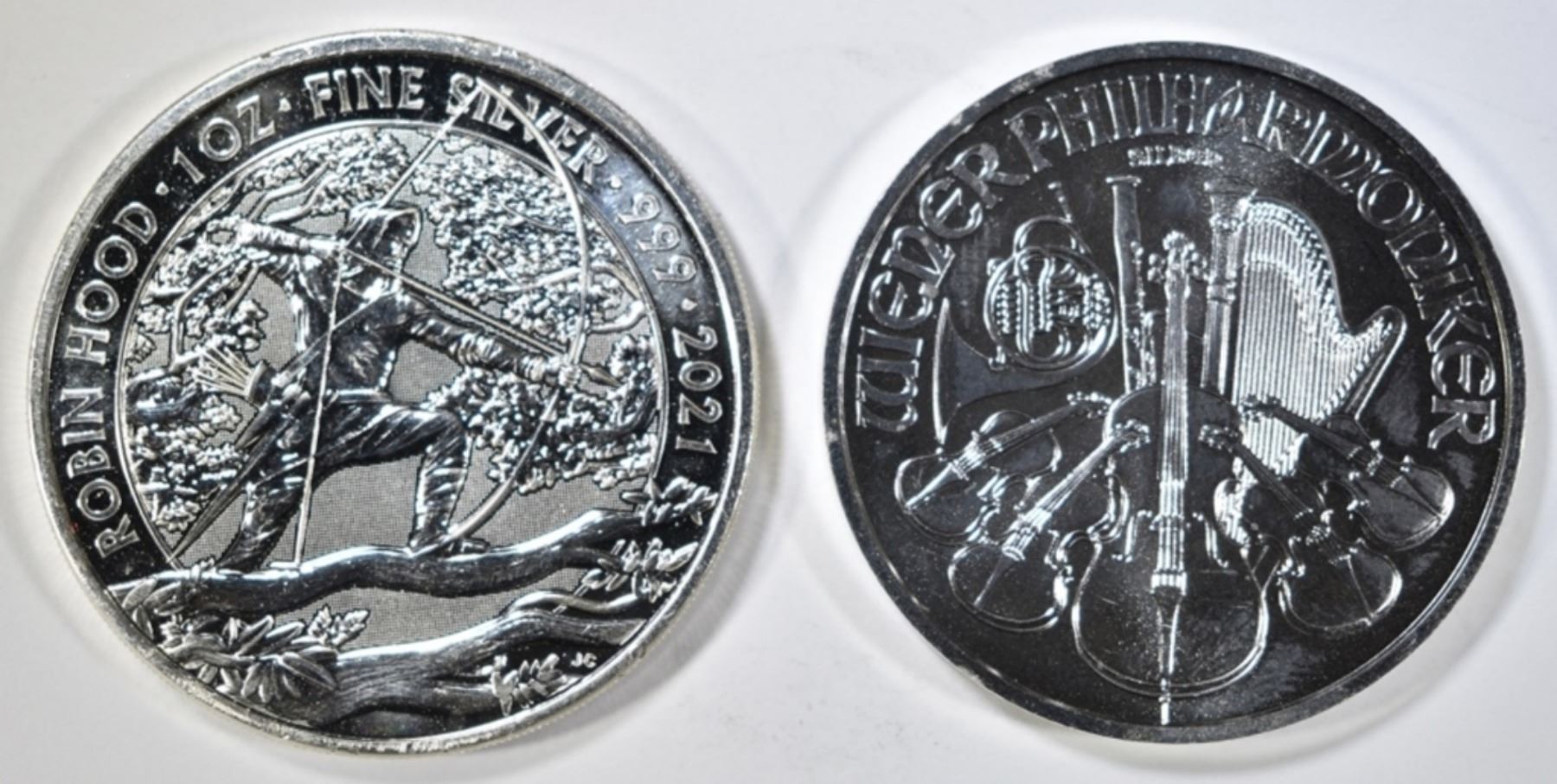 2021 1oz SILVER PHILHARMONIC & ROBIN HOOD COINS