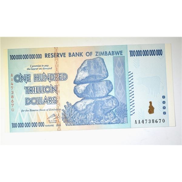 ZIMBABWE 100 TRILLION DOLLAR NOTE CRISP UNC