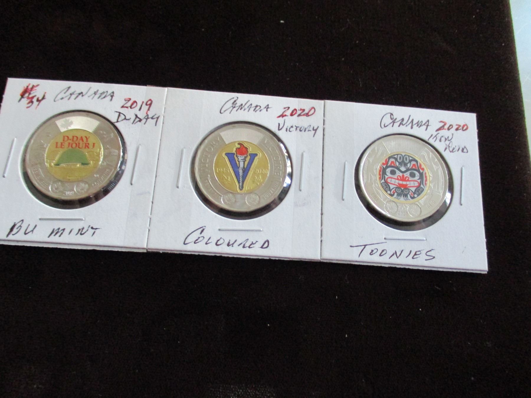 2019 D-DAY, 2020 VICTORY & 2020 LEN REID CANADA COLORED TOONIES
