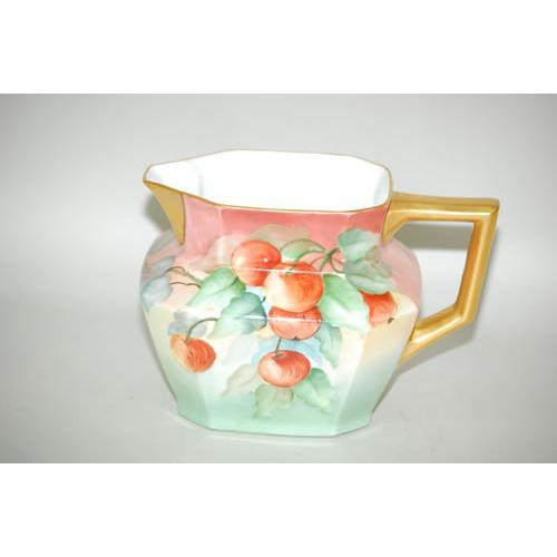 HAND PAINTED LIMOGES CIDER PITCHER - 6 1/2" L