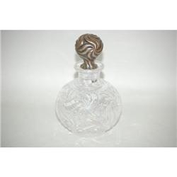 LARGE CLEAR CUT GLASS COLOGNE BOTTLE - 8" CLE