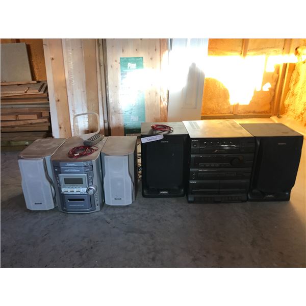 Sony stereo system (5-CD changer, dual cassette); Panasonic 5-CD ...