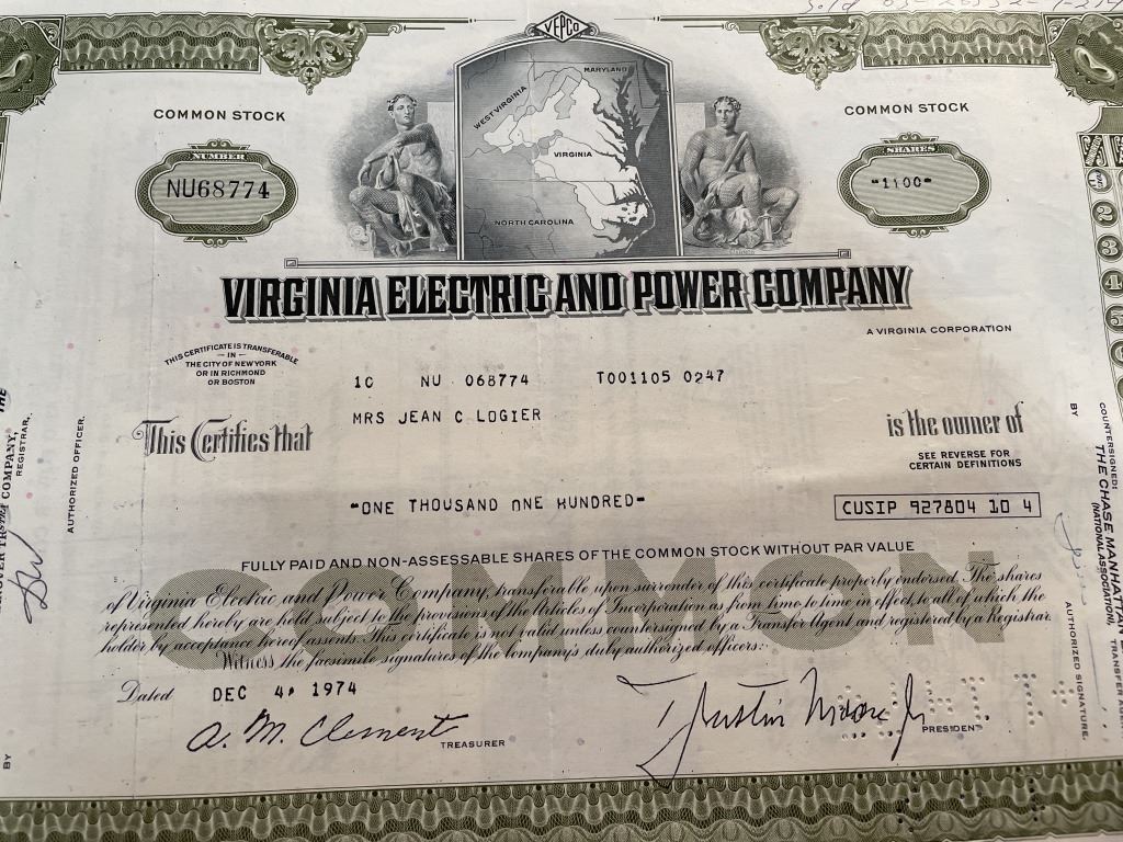Virginia Electric and Power Stock Certificate