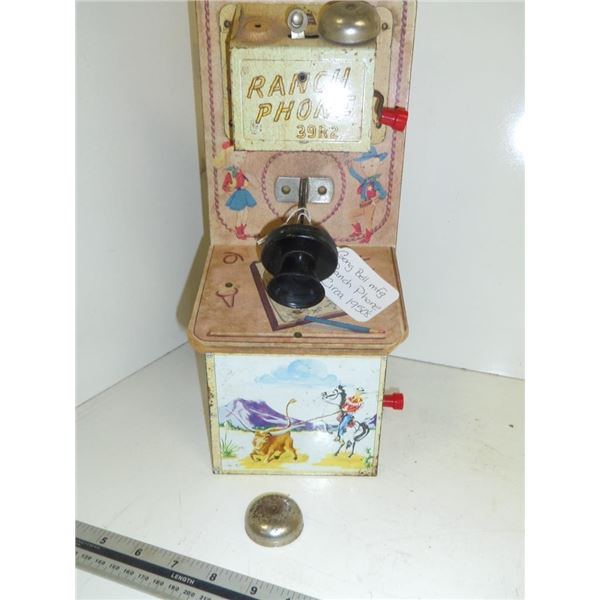 Vintage Gong Bell Toy-Ranch Phone Circa 1950's