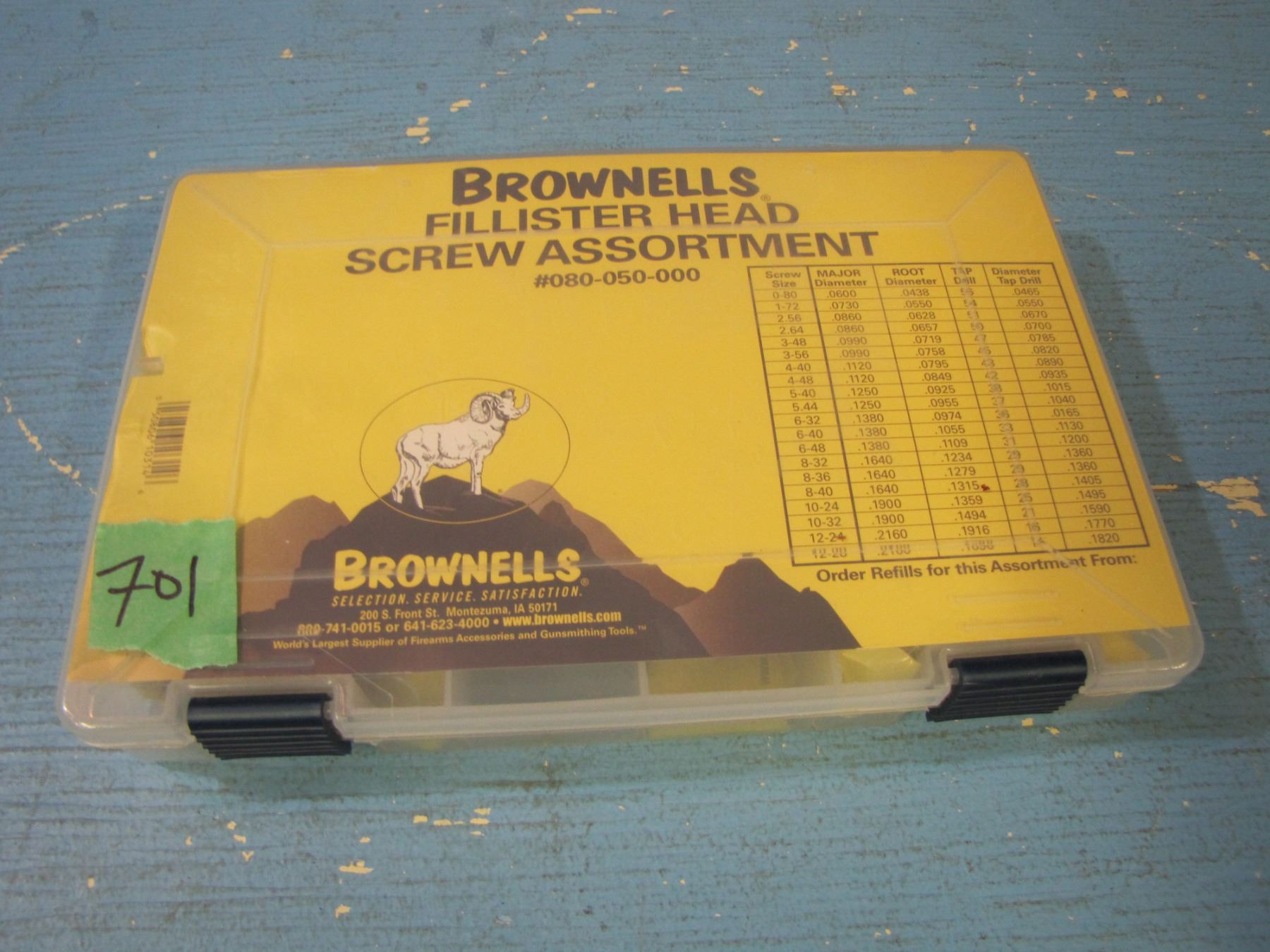 Brownells fillister head screw assortment, and Brownells screw checkers