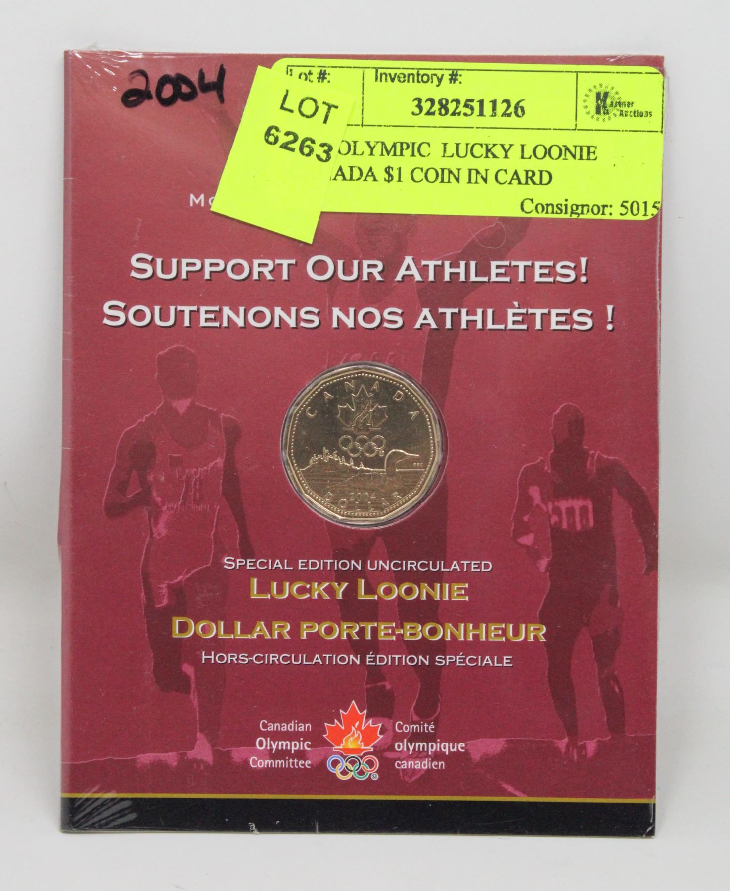 2004 OLYMPIC LUCKY LOONIE CANADA $1 COIN IN CARD