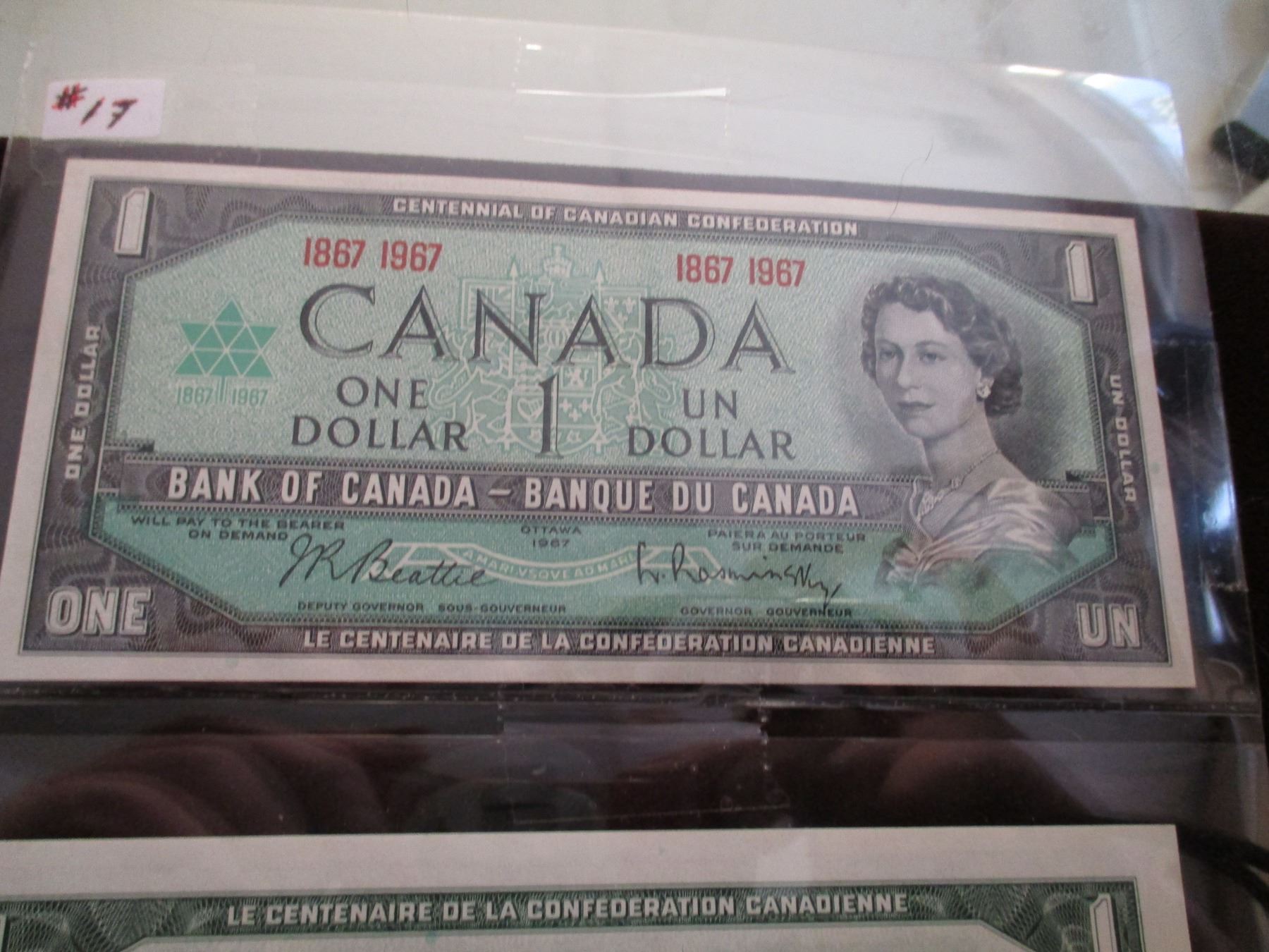 STOCK SHEET 1967 (NO SERIAL NUMBERS) LAST OF CANADA CENTENNIAL DOLLAR BILLS