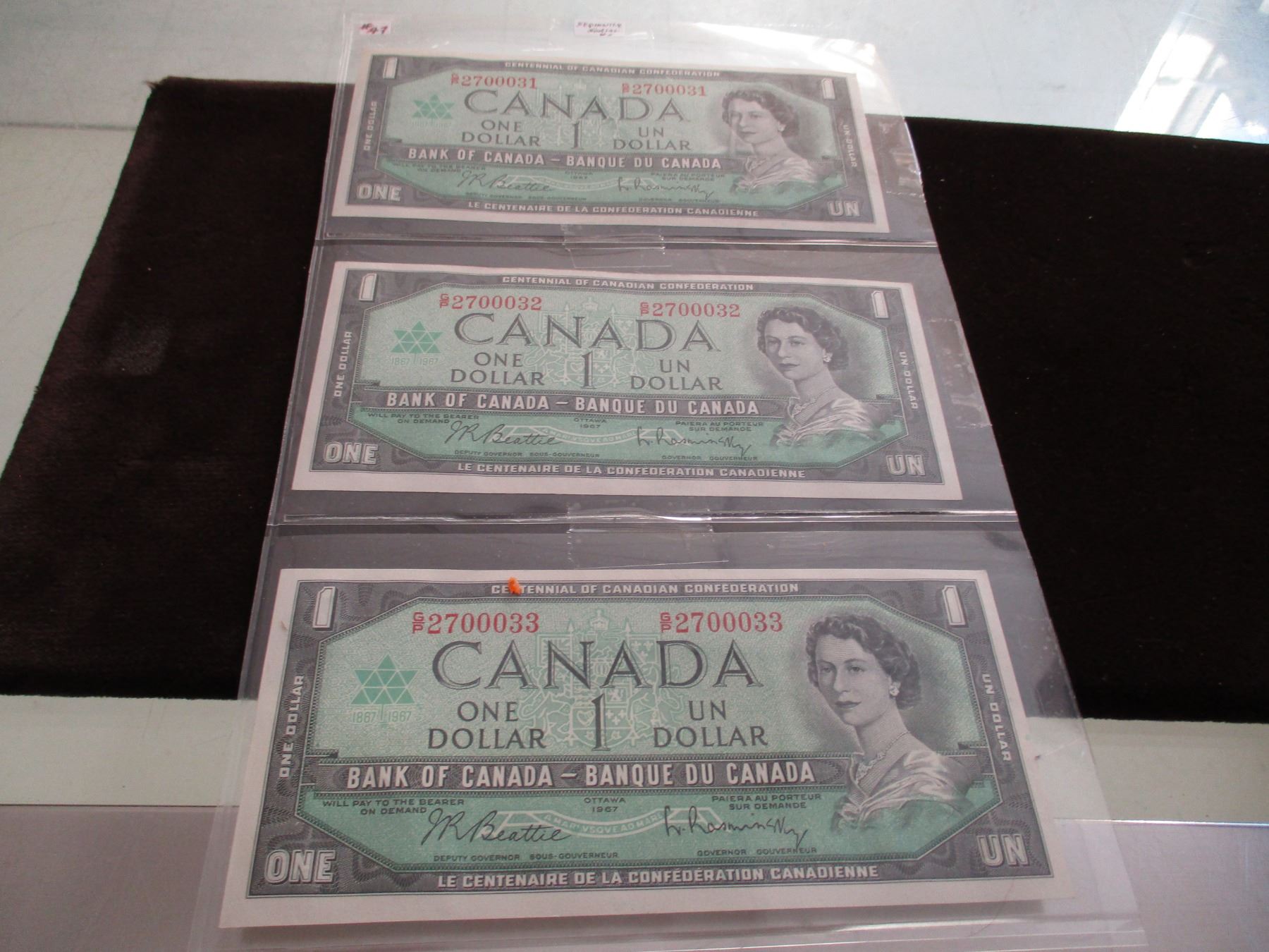 STOCK SHEET 1967 CENTENNIAL SEQUENTIAL SERIAL NUMBERS DOLLAR BILLS