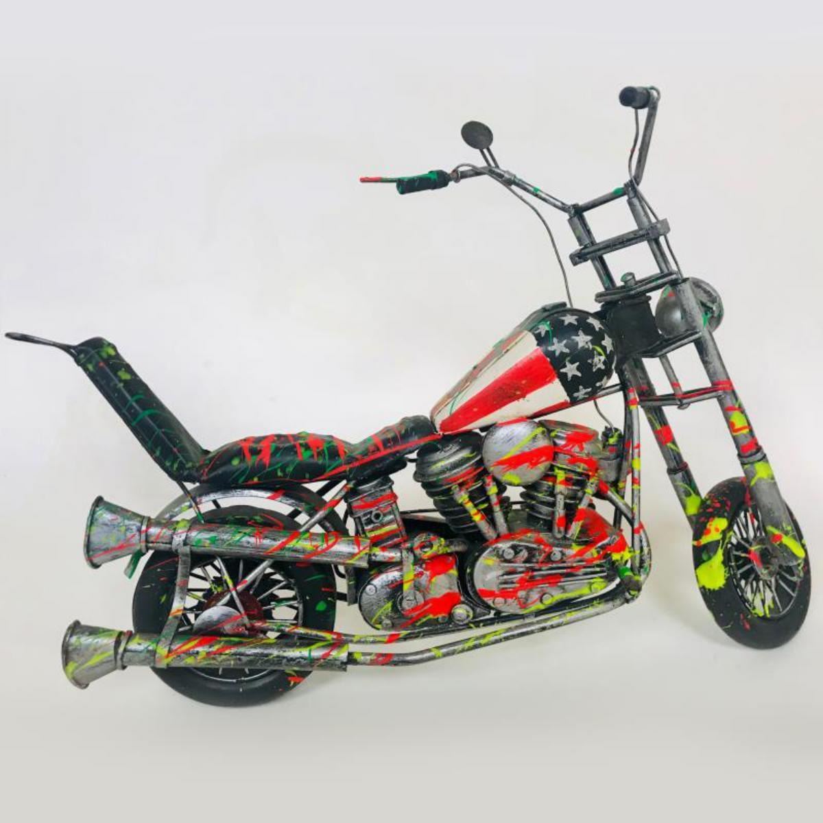 E.M. Zax- Hand Painted metal sculpture "Harley Davidson"