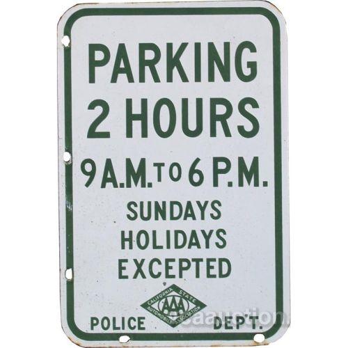 CSAA (AAA) 2 Sided Porcelain Parking Sign 2 Hrs 12"x18"