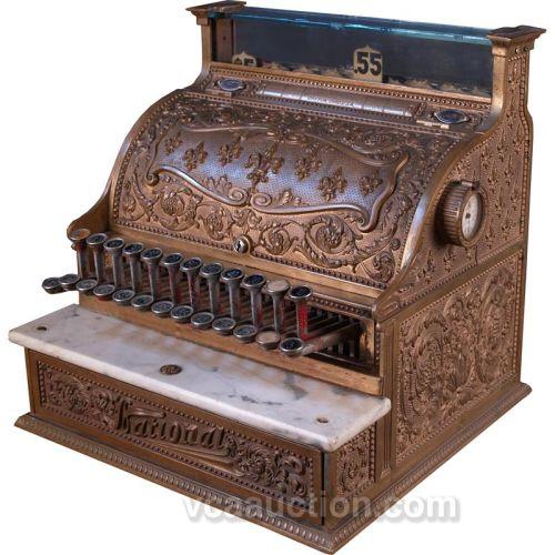 NCR Model 40-1/2 Brass Cash Register w/ Clock Pat. 1893