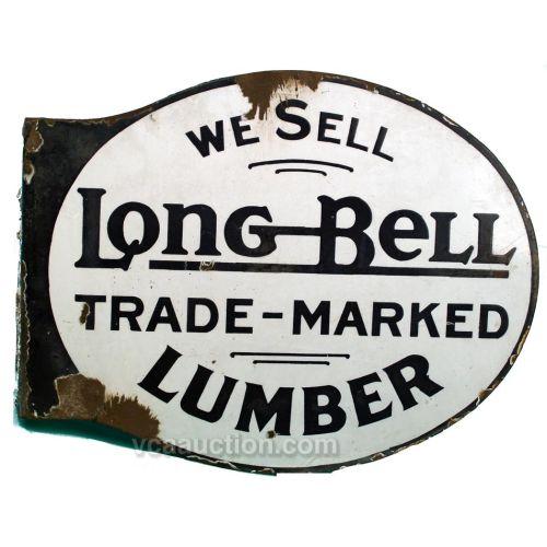 Long Bell Lumber 2 Sided Porcelain Flange Sign 13"x17"