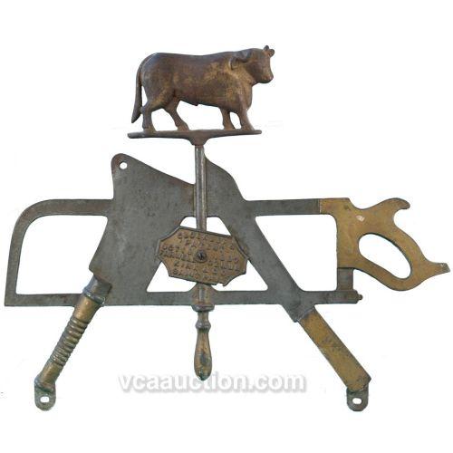 Cast-Iron Butchers' Trade Sign Depicts Cow, Cleaver, Kn