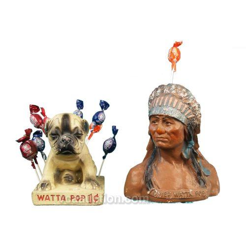 Lot Of 2 Watta-Pop Sucker Dispalys; 1 Bulldog & 1 Chief